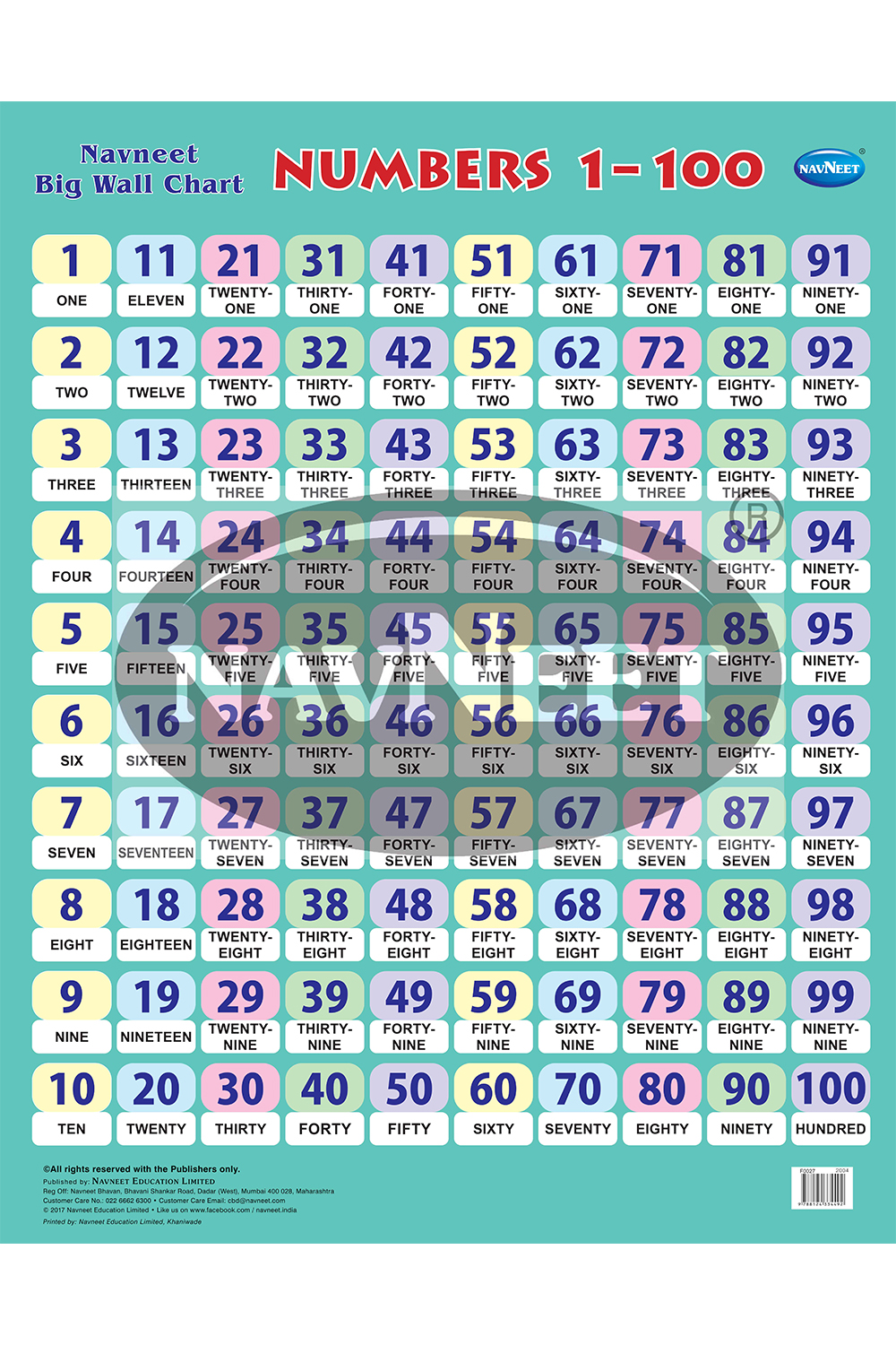 NAVNEET BIG WALL CHART - NUMBERS 1 TO 100 - Navneet Education Limited